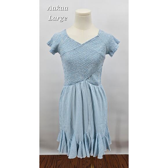 Aakaa | Dresses | Aakaa Cottagecore Soft Girl Blue And White Smocked ...
